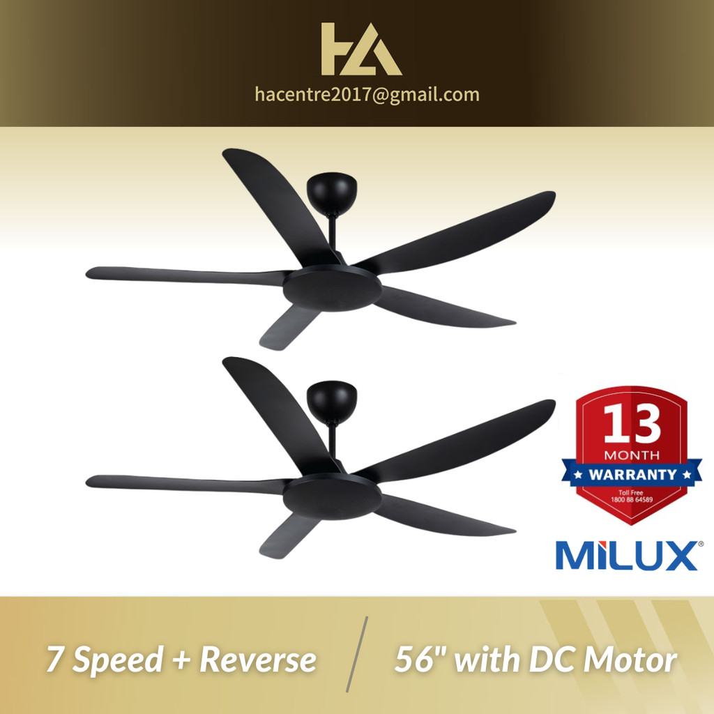 Milux 56" 5 Blades Remote Control Ceiling Fan (DC, Black) MCF5601DC (1 ...
