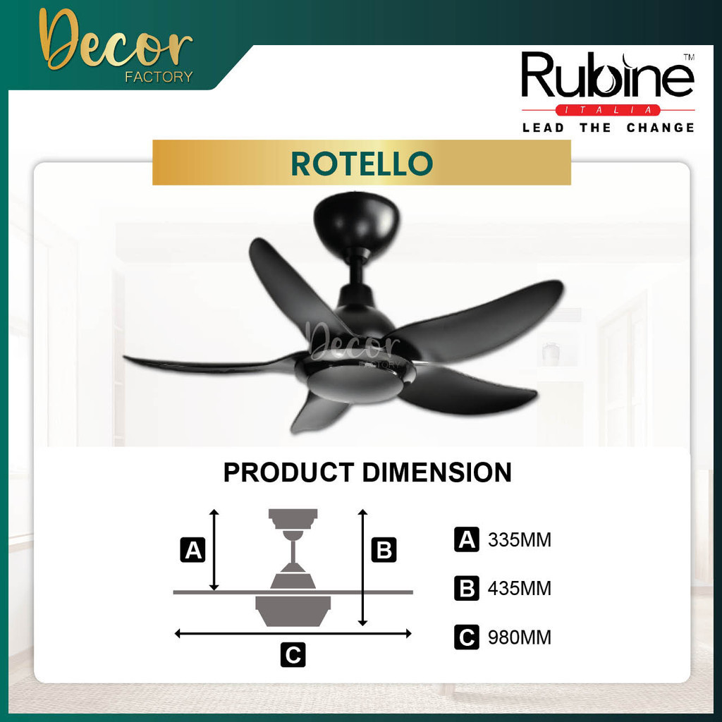 RUBINE Fan RUBINE ROTELLO Series 38" 5 Blades DC Motor With 6 Speed+6 ...