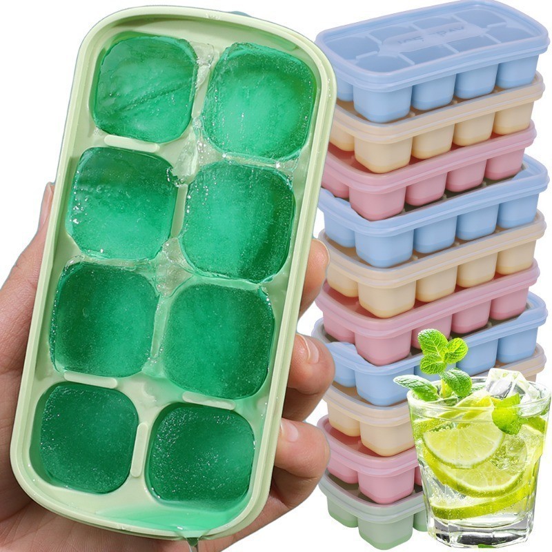 Silicone Square Ice Grid Mold - Large Ice Cube Molds with Lid - 4/6/8 ...