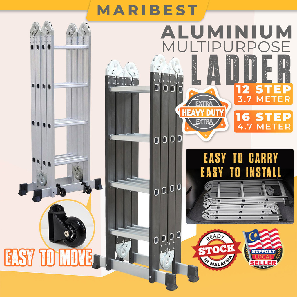 16 STEP (4.7M) / 12 STEP (3.7M) Aluminium Multipurpose Ladder Aluminium ...