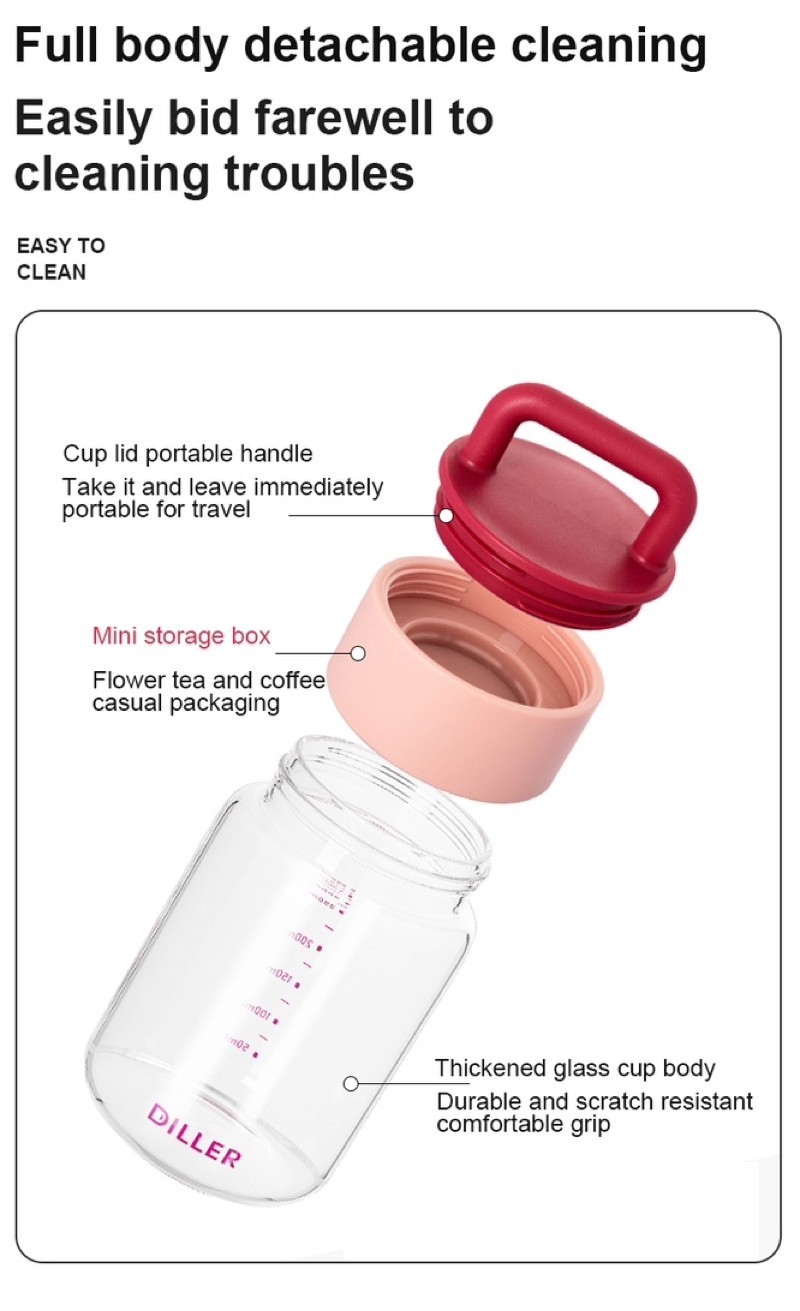 Diller EasyHandle Borosilicate Glass Water Juice Mug Bottle 388MLH568 (280ml/420ml) | Shopee ...