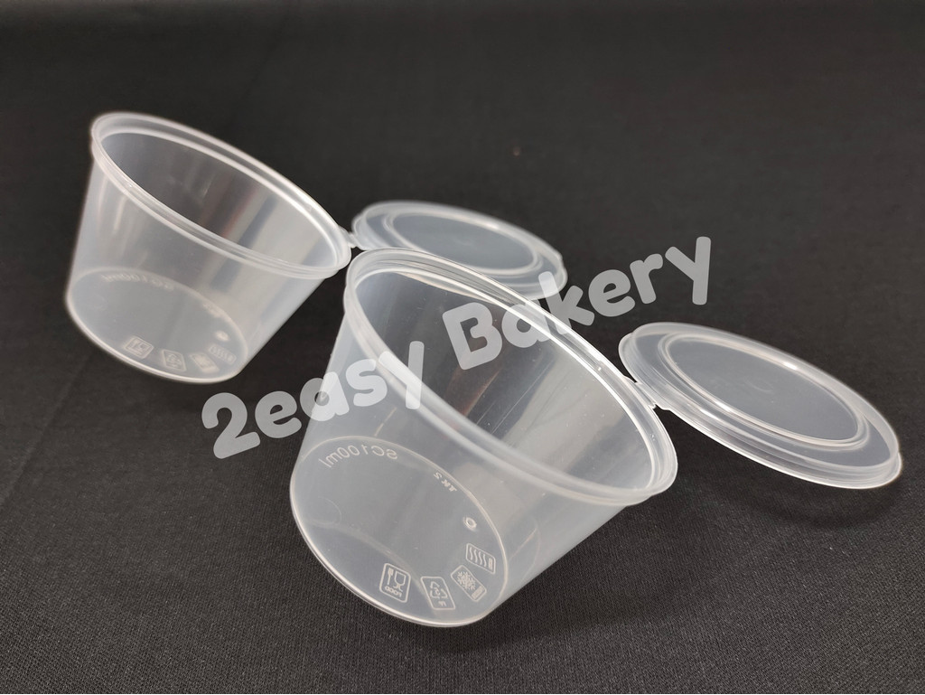 TCC100 100ml Round Container Hinged Lid (50pcs±) / 100 ml 4oz Disposable Plastic Food Deli Sauce ...