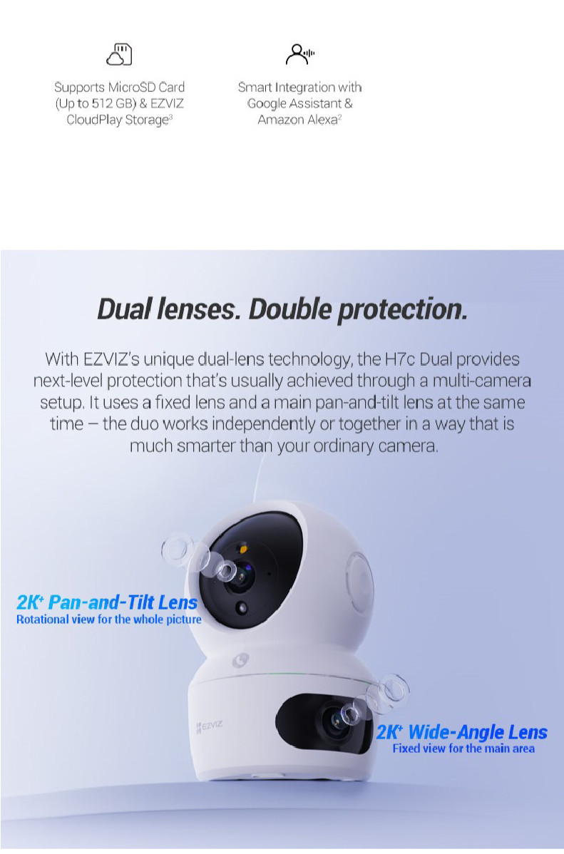 Ezviz H7C Dual Lens (4MP + 4MP) Pan/Tilt Two Way Talk Color Night Vision WiFi Indoor Security ...