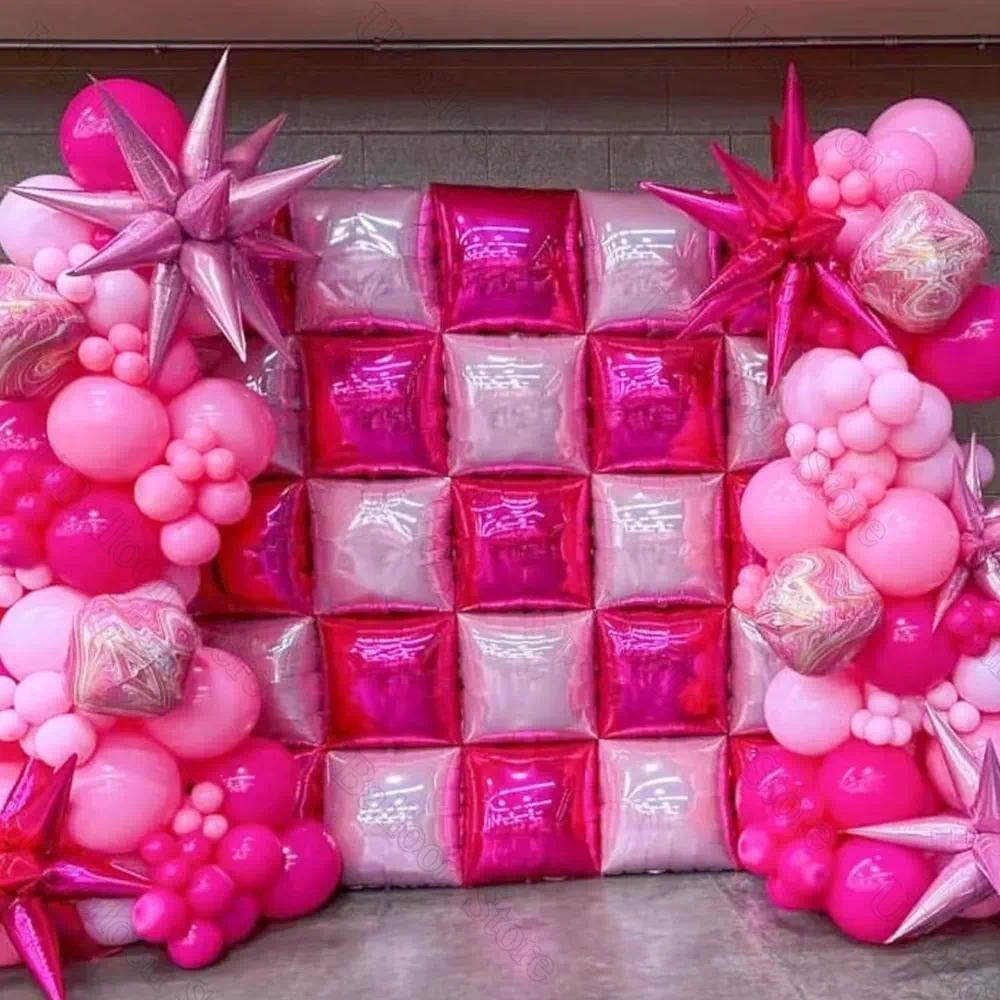 25/35Pcs Square Foil Balloons Wall Double Sided Metal Gold Hot Pink ...