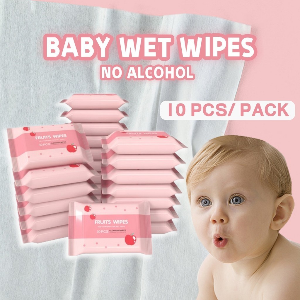 (10pcs/pack) Mini Pack Baby Wipes Tissue Travel Alcohol Free Cute ...