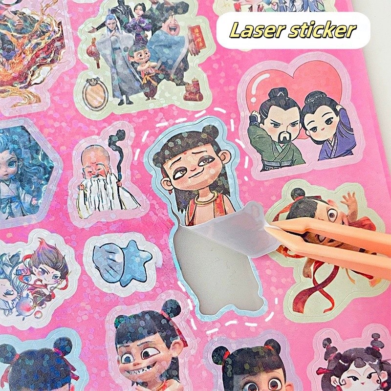Cartoon Sticker Laser Flash Stickers Nezha Diy Handmade Material ...