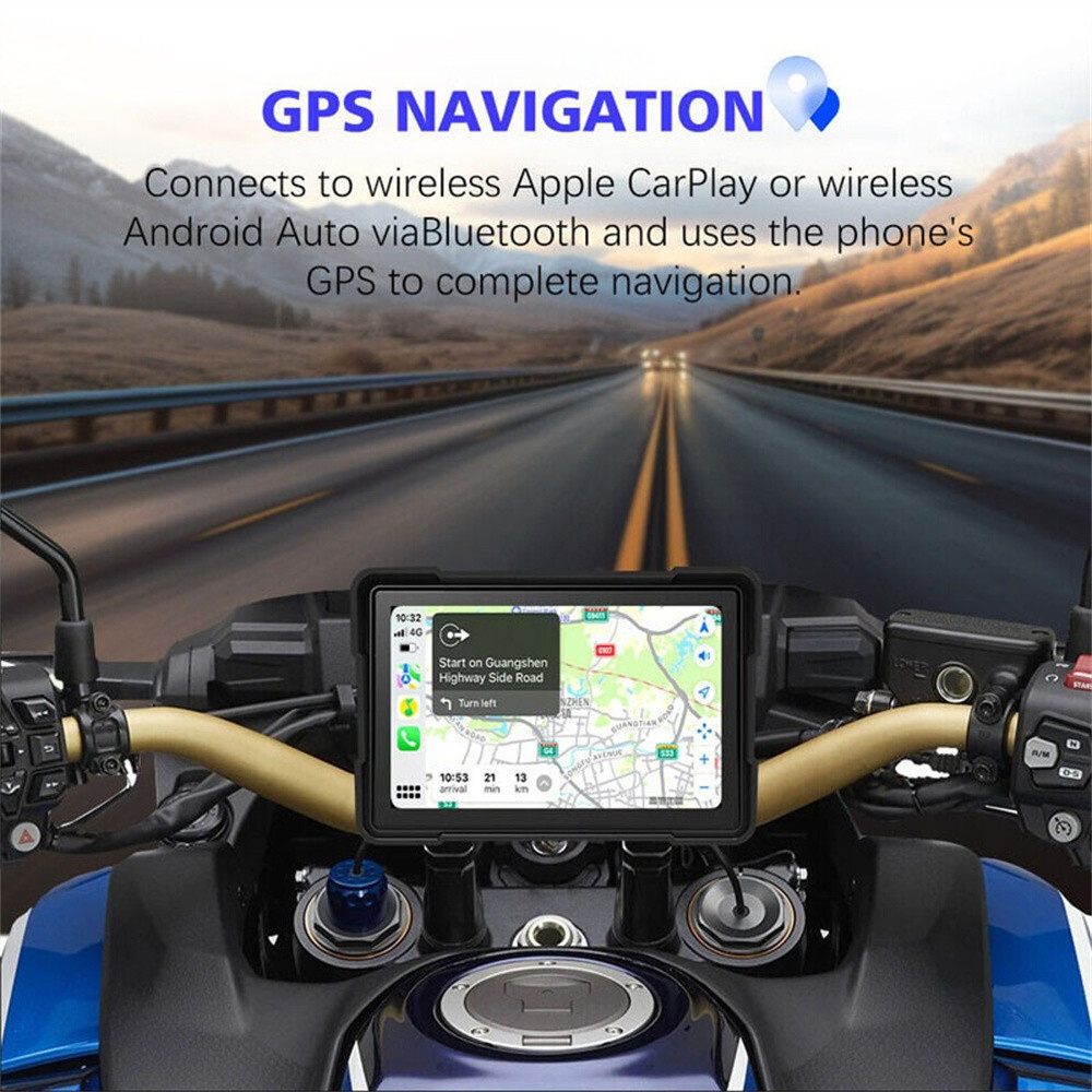 5 inch Motorcycle Carplay Waterproof 1080P WiFi Wireless Android-Auto ...