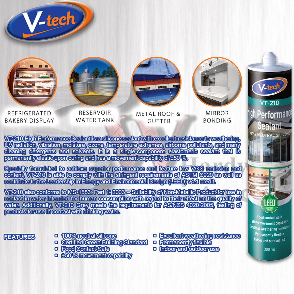 V-Tech 300ML VT-210 High Performance Sealant 100% Neutral Silicone ...