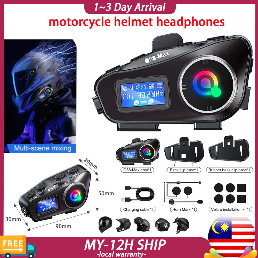 (Malaysia Stock) Kebidumei BT5.3 Motorcycle Intercom Helmet Headset For ...