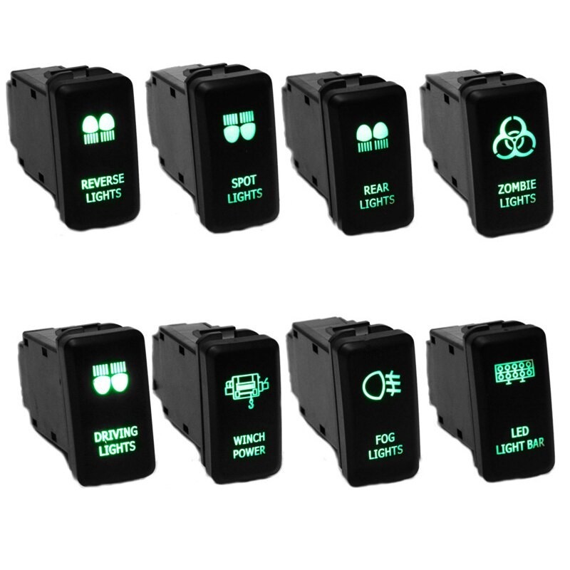 12V Green LED OEM Replacement Push Switch For Toyota Landcruiser Hilux ...