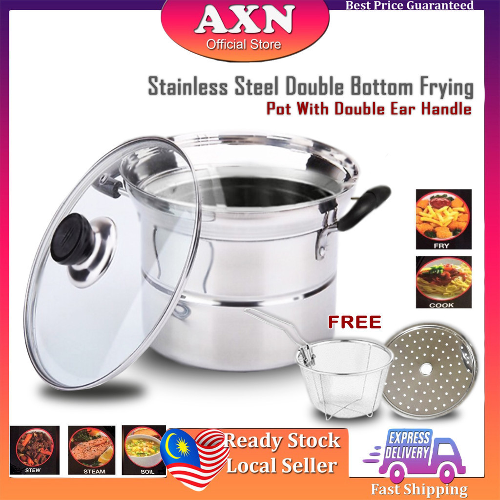 AXN Stainless Steel Double Bottom Frying Pan With DOUBLE EAR Handle's ...