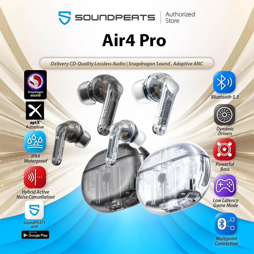 SoundPEATS Air4 Pro Transparent Bluetooth 5.3 Earbuds In-Ear Headphones ...