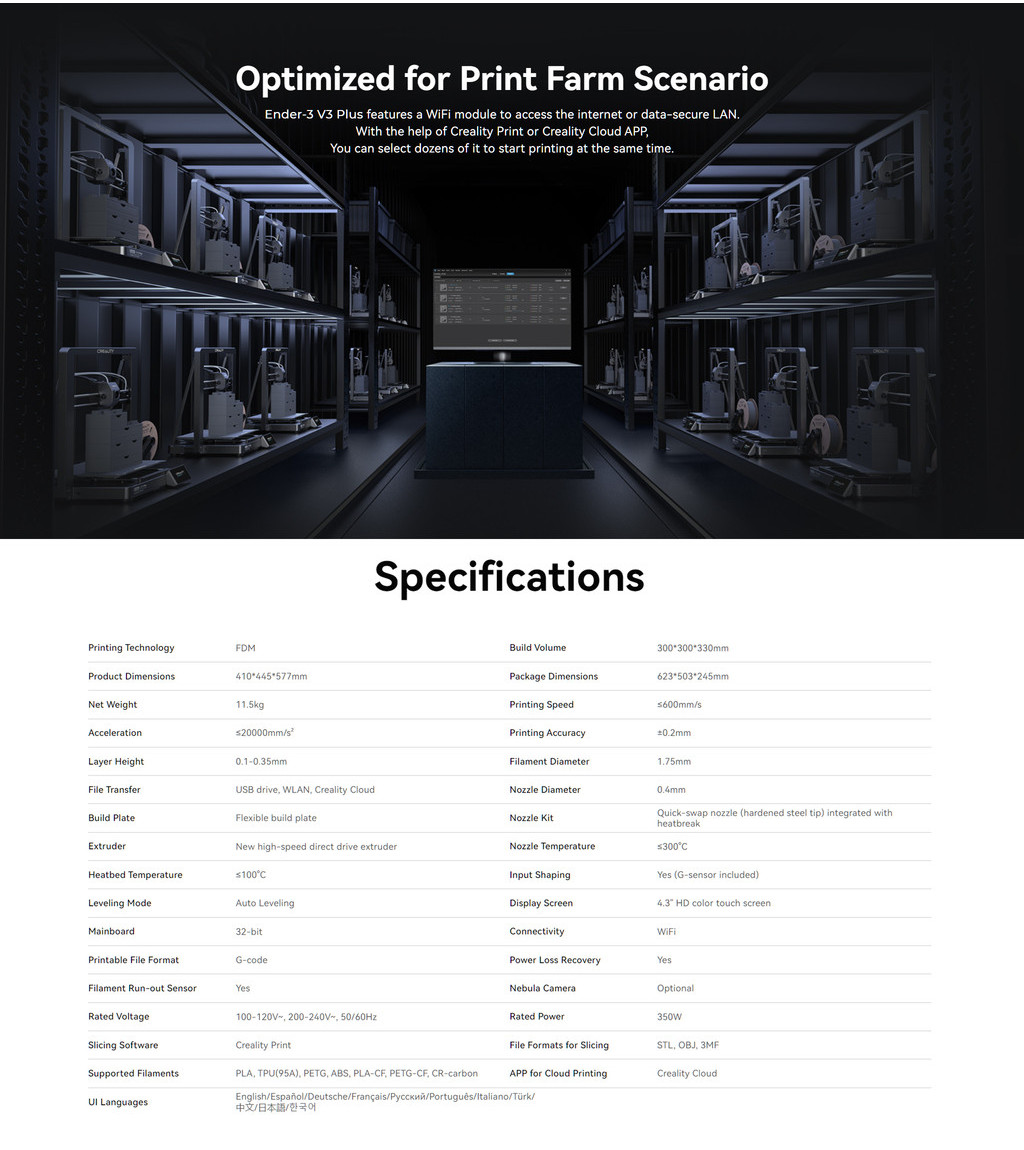 Creality Ender 3 V3 Plus XZ, High Speed FDM Printer 600mm/s, One Tap ...