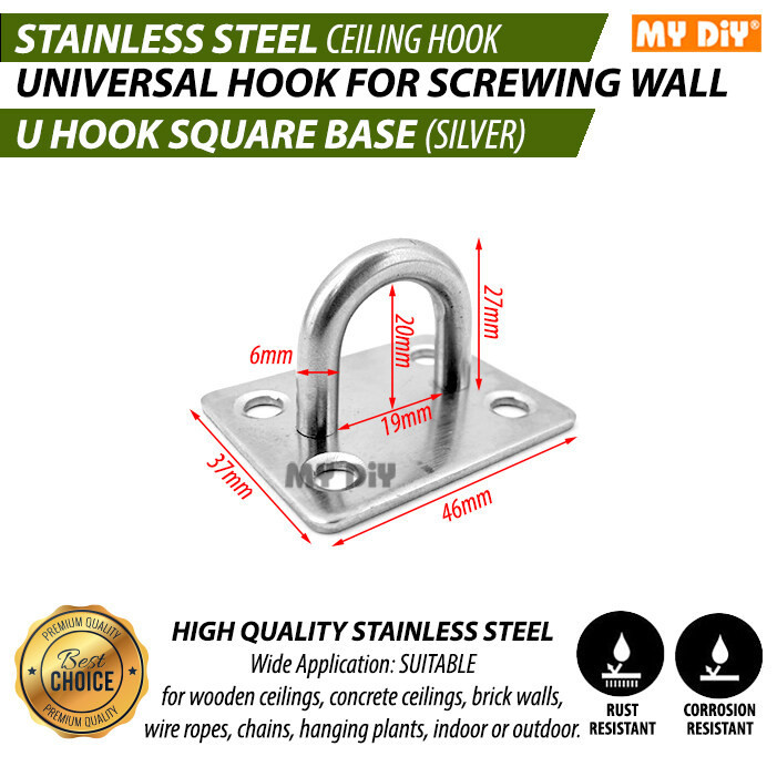 MYDIYHOMEDEPOT - STAINLESS STEEL CEILING HOOK / 3J HOOK ROUND BASE / U ...