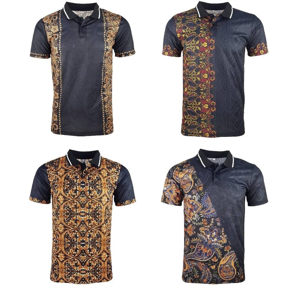 Men Collar T-shirt Microfiber Material Batik Full Print | Baju T-shirt ...