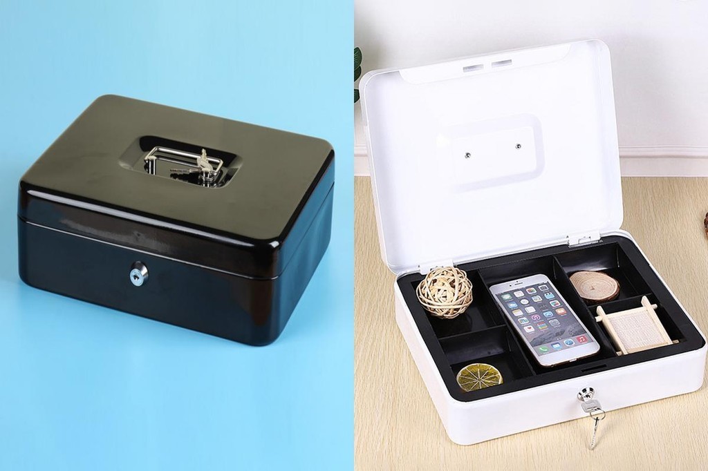 TURT Key and Ring Organizer Box Money Box with Handle Secure Fireproof ...