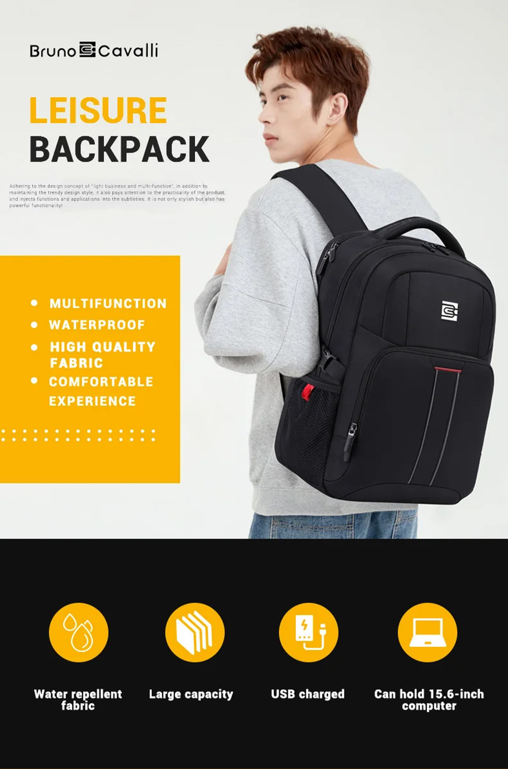 BRUNO CAVALLI Multifunctional 16" Computer Laptop Backpack with Large ...