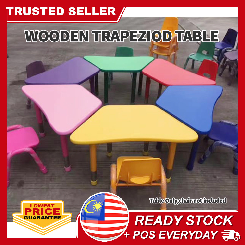 WOODEN TRAPEZOID TABLE kindergarten study table meja kayu budak tadika ...