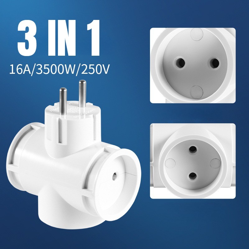 European Standard 3 in 1 Power Socket Portable Travel 16A 220V-250V ...