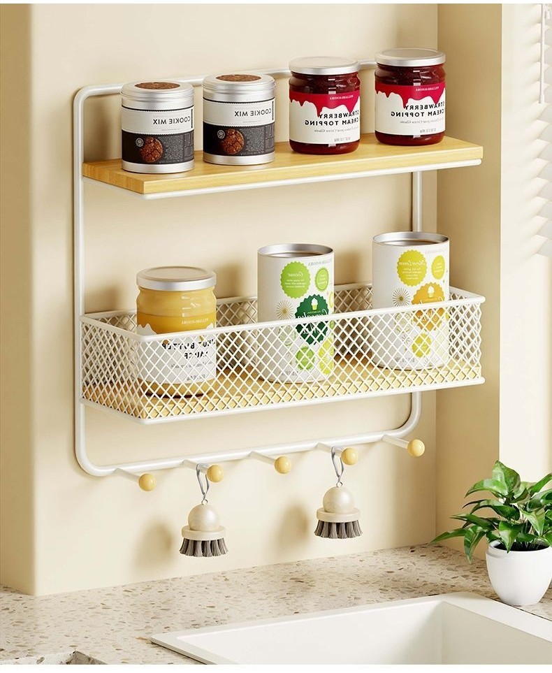 Room Shelf Wall-Mounted Perforation-Free Condiment Storage Rack Wall ...