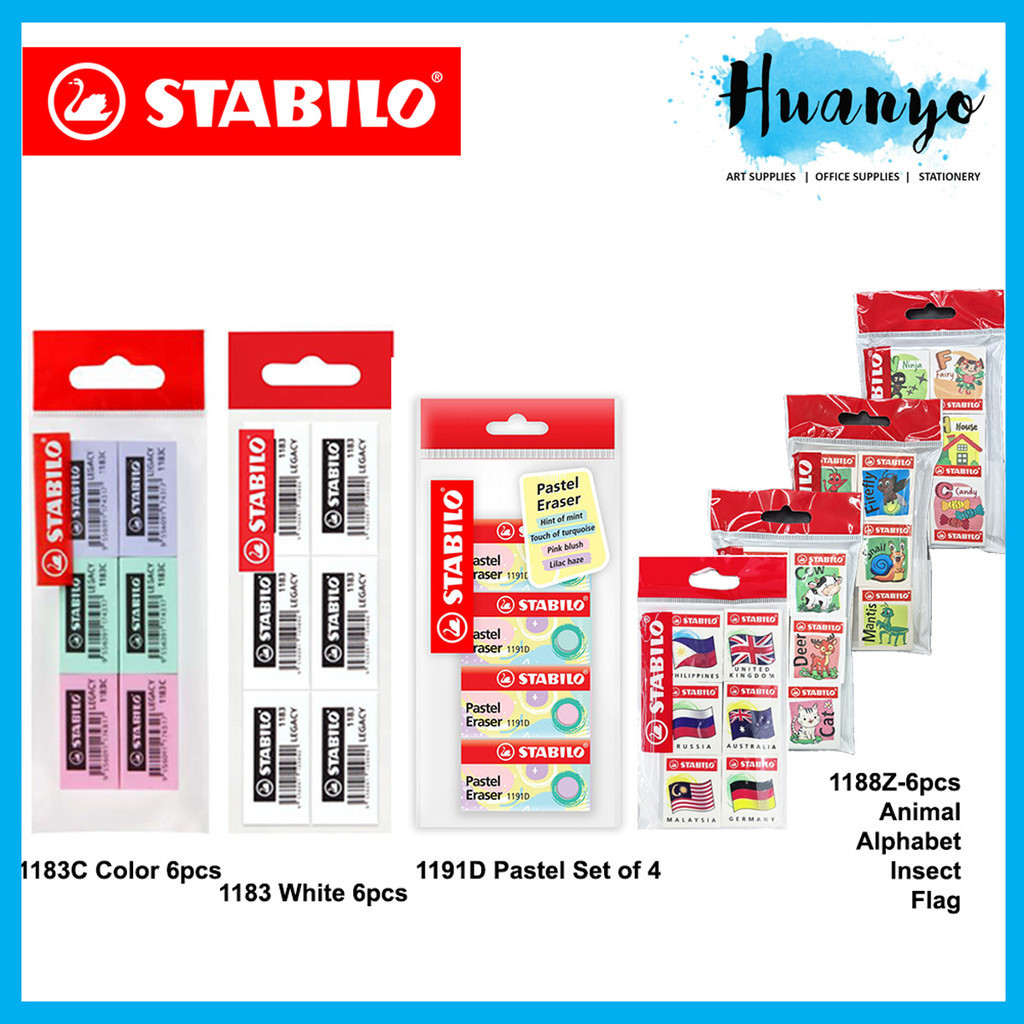 Stabilo Legacy Pencil Eraser (Value Set Pack of 6, White 1183 / Pastel ...