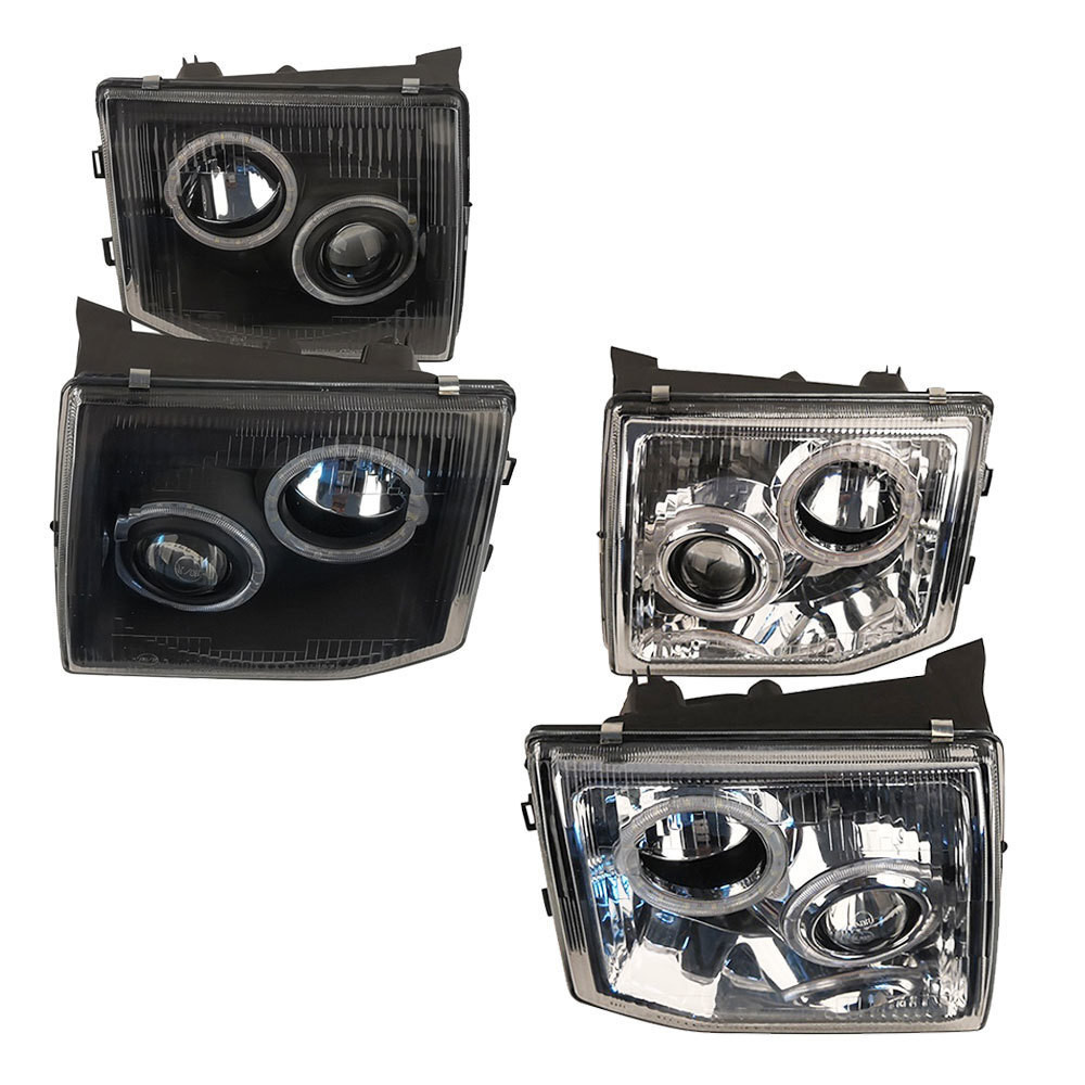 A Pair Car Headlight Modified Black LED Angel Eye Lens For Mitsubishi ...