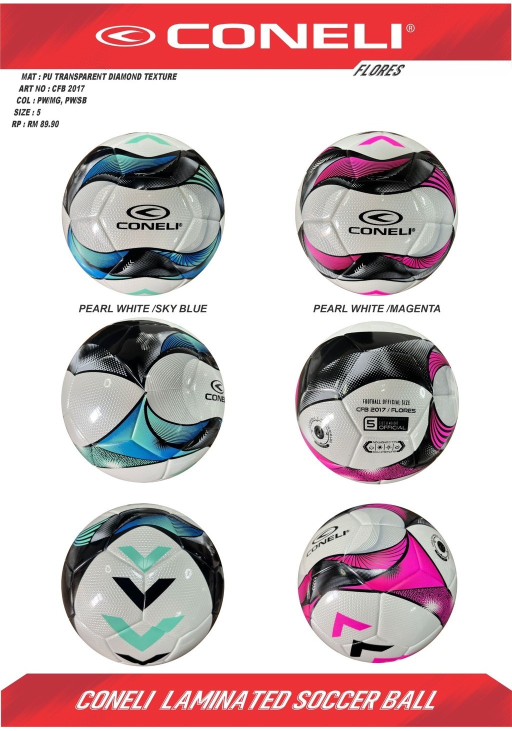 CONELI LAMINATED SOCCER BALL (CFB 2017) SIZE 5 READY STOCK | Shopee ...