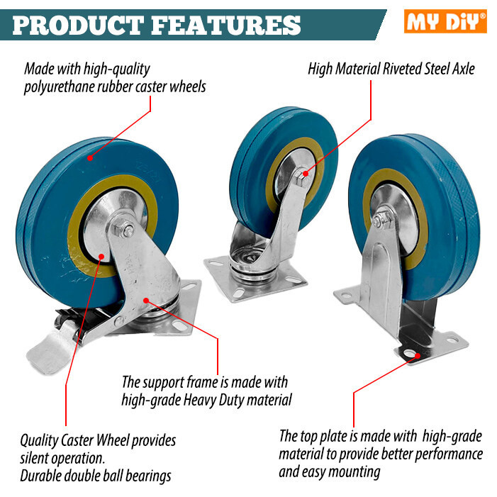 MYDIYHOMEDEPOT - 5" RUBBER CASTER WHEEL RODA ROLLER WHEEL RIGID (MATI ...