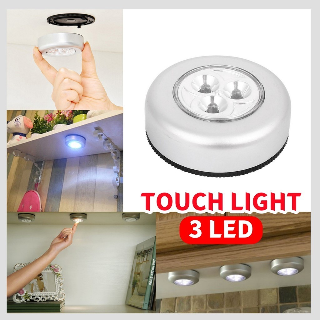 Mini 3 LED Touch Lamp Wireless Battery Powered Tap Control Stick Wall ...