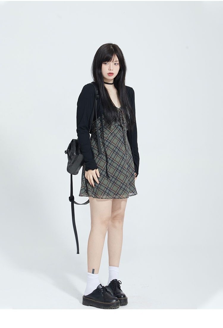 40-100kg M-5xl大码女装2022秋季收腰显瘦连衣裙女胖mm长袖上衣抽绳格纹吊带裙女FAT overszie fat dress | Shopee Malaysia