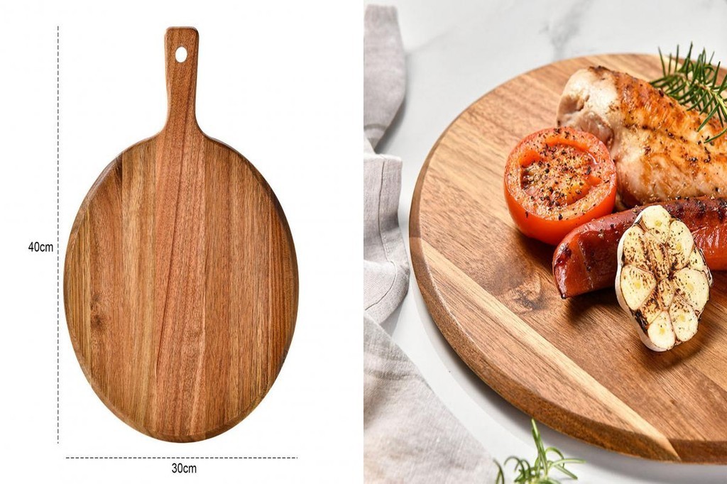 Pizza Pan with Easy-grip Handles Wood Cutting Board Wooden Pizza Pan ...