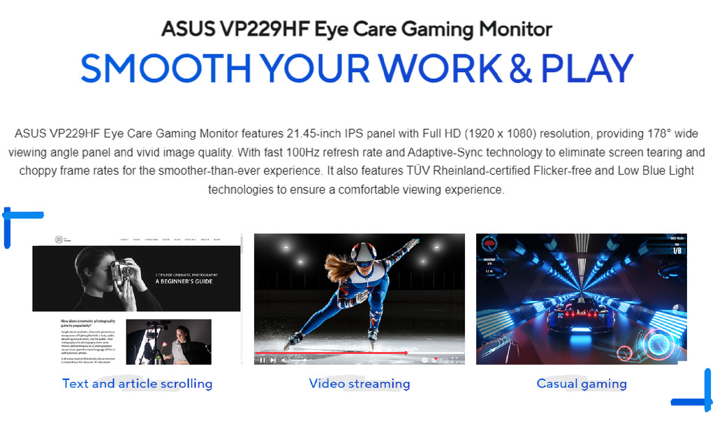 ASUS VP229HF Eye Care Gaming Monitor - 22", IPS, Full HD, 99% sRGB ...