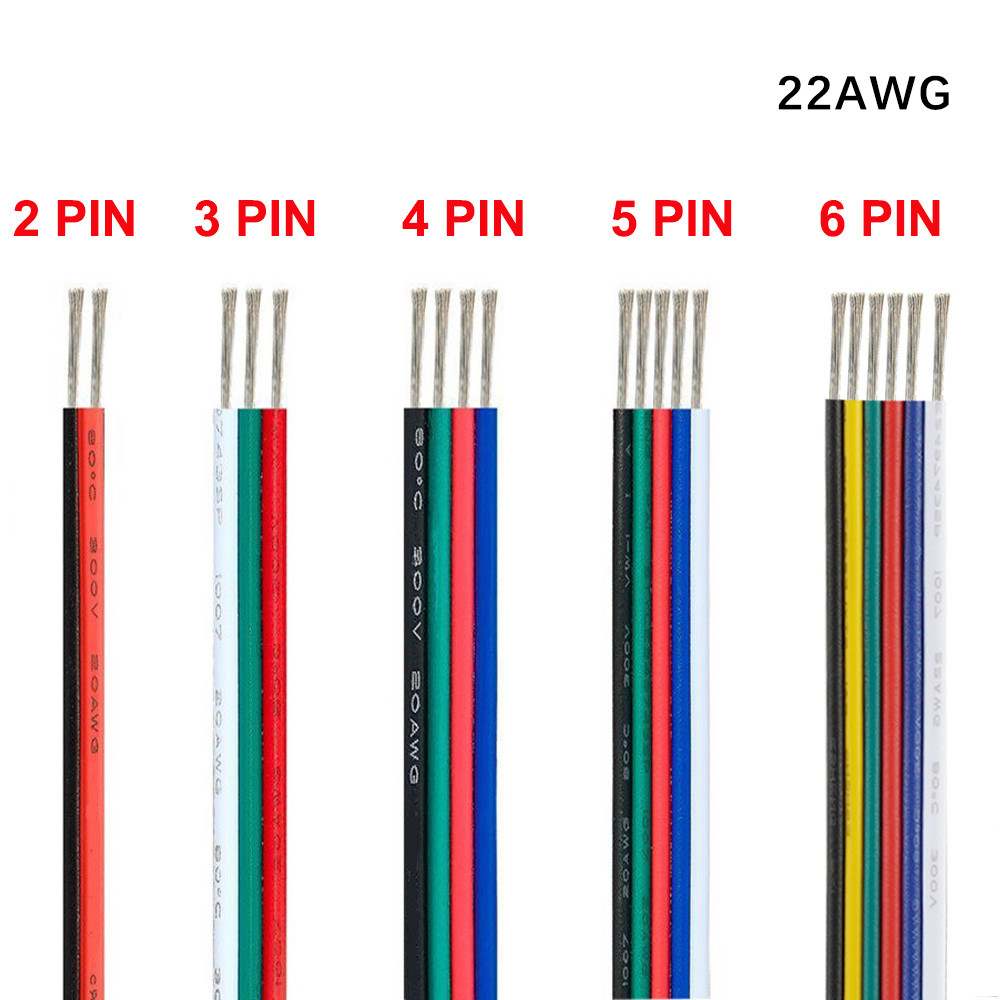 5m/10m 22AWG LED Strip Connector 2pin/3pin/4pin/5pin/6pin Electrical ...