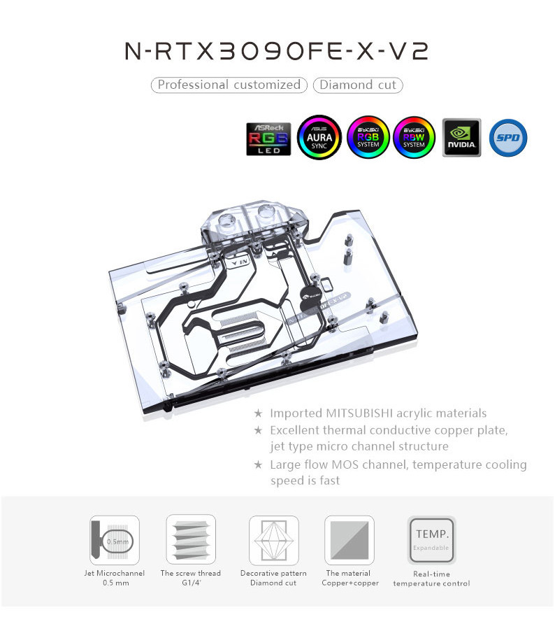 Bykski Water Block Use for NVIDIA RTX 3090 /3080 Reference Edition GPU ...