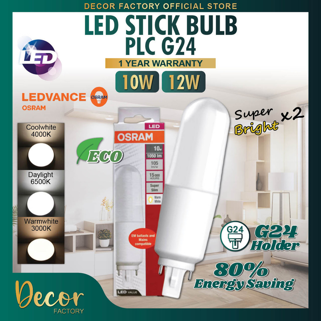 OSRAM LED Bulb PLC Stick 10W 12W (G24) Mentol PLC Stick LED Bulb Daylight / Coolwhite ...