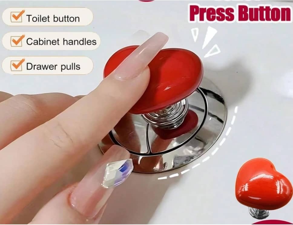 Toilet Press Toilet Button Love Heart Shaped Water Press Flush Button Cabinet Drawer Adhesive ...