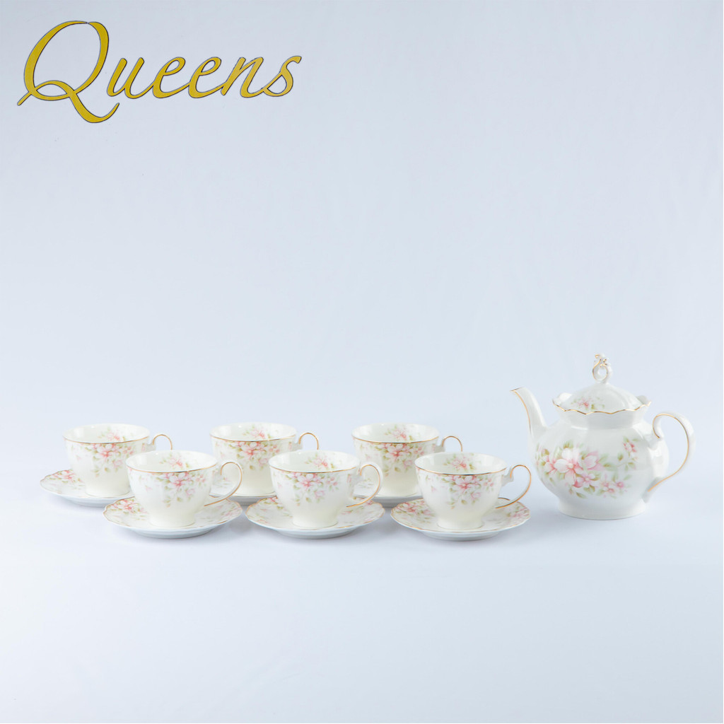 Queens 13pcs Premium Porcelain Tea Set / Set Teko dan Cawan/ Set Hidang ...