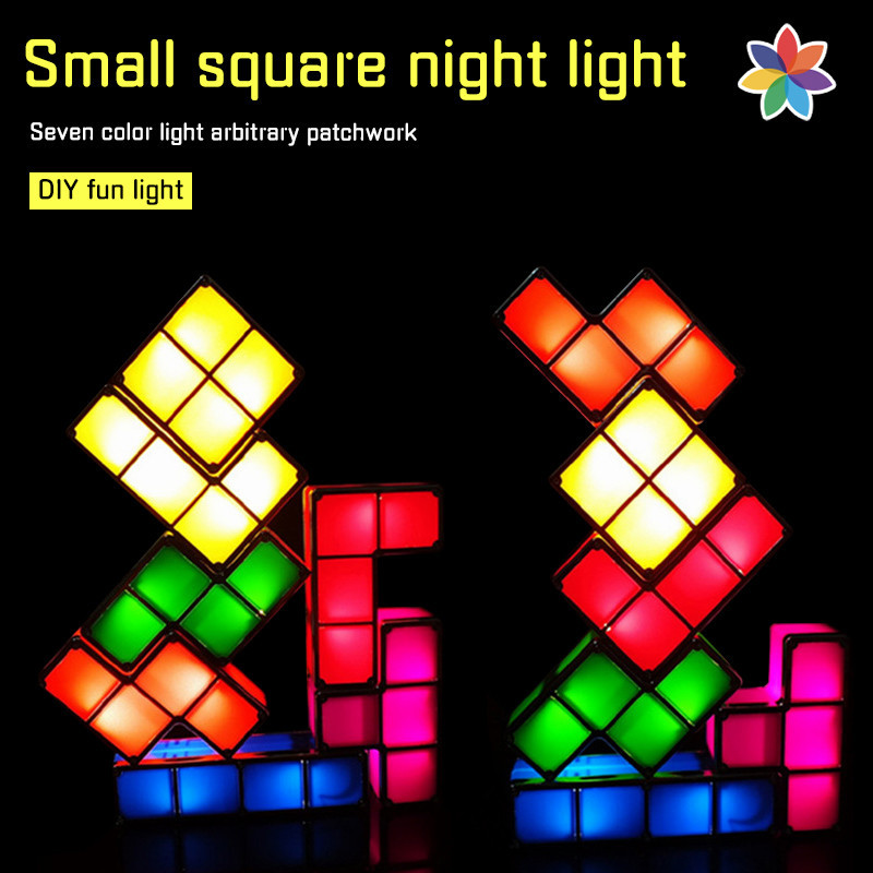 DIY Stackable Night Light LED Puzzle Kids Gift 7 Colors 3D Tangram ...