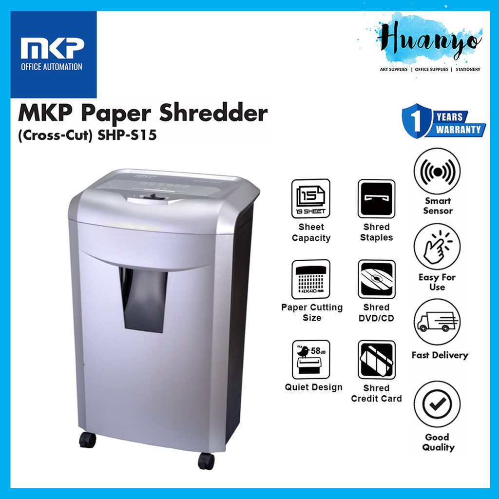 MKP SHP-S15 Paper Shredder with Wastebasket (Cross Cut, Shredder Machine, Office Shredder, Heavy ...