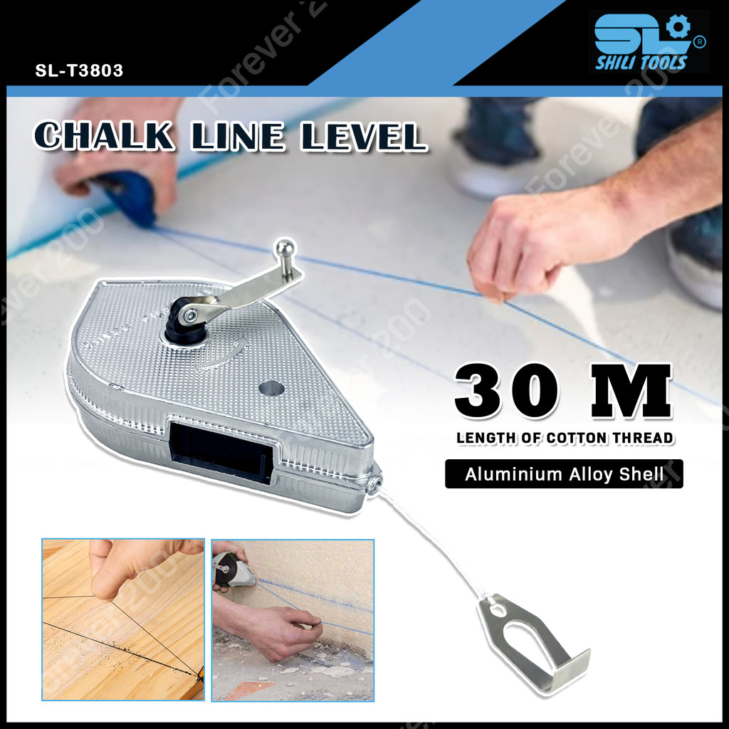 Shili Tools Chalk Line Level 30M 100FT Marker Line String Chalk Reel SL ...