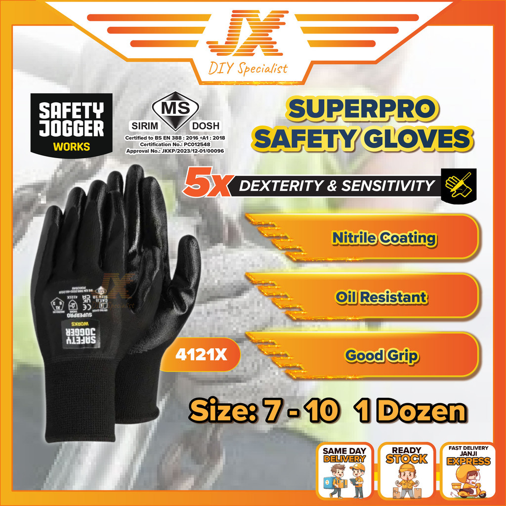 Safety Jogger Superpro 4121 Work Gloves PU Coating Glove 1 Dozen ...