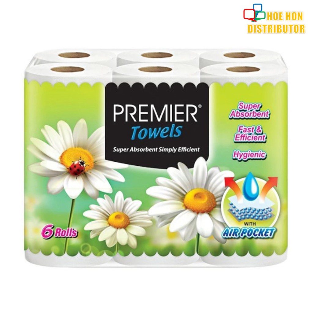 Premier Kitchen Towels 60 Sheets x 6 Roll Large Tissue Disposable ...