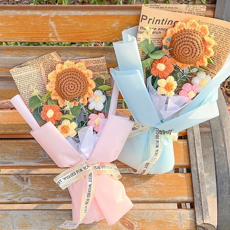 Ins Sunflower Bouquet Colorful Hand Woves Knitted Flower Mother's ...