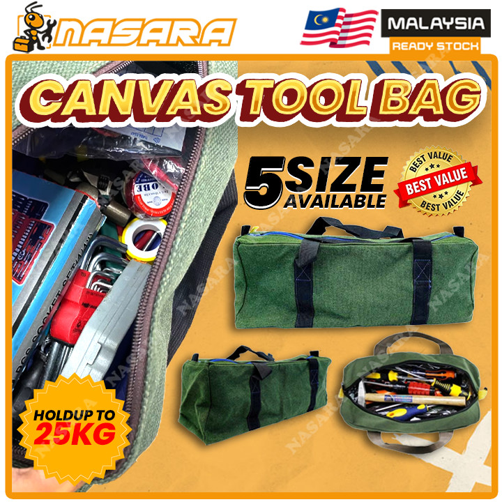 Nasara Canvas Tool Bag Zip Heavy Duty Hardware Repair Tools Storage ...