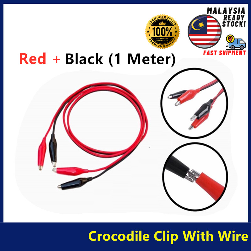 [1 Meter] Wire with Crocodile End Clip (Red+Black) Alligator Crocodile ...