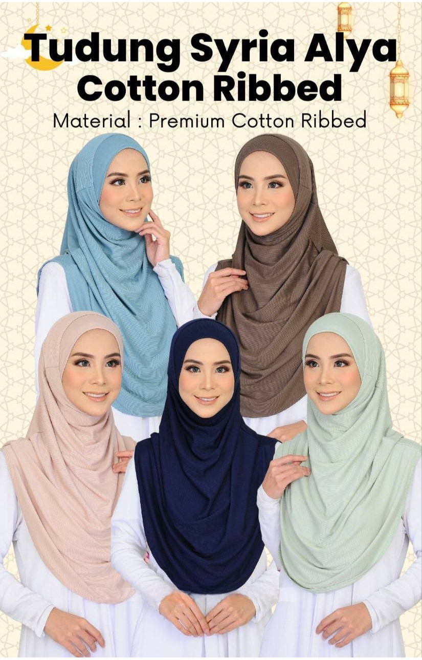 TUDUNG INSTANT SYRIA ALYA PREMIUM RIBBED JERSEY MODERN DESIGN WITH INNER IRONLESS HIJAB SARUNG ...