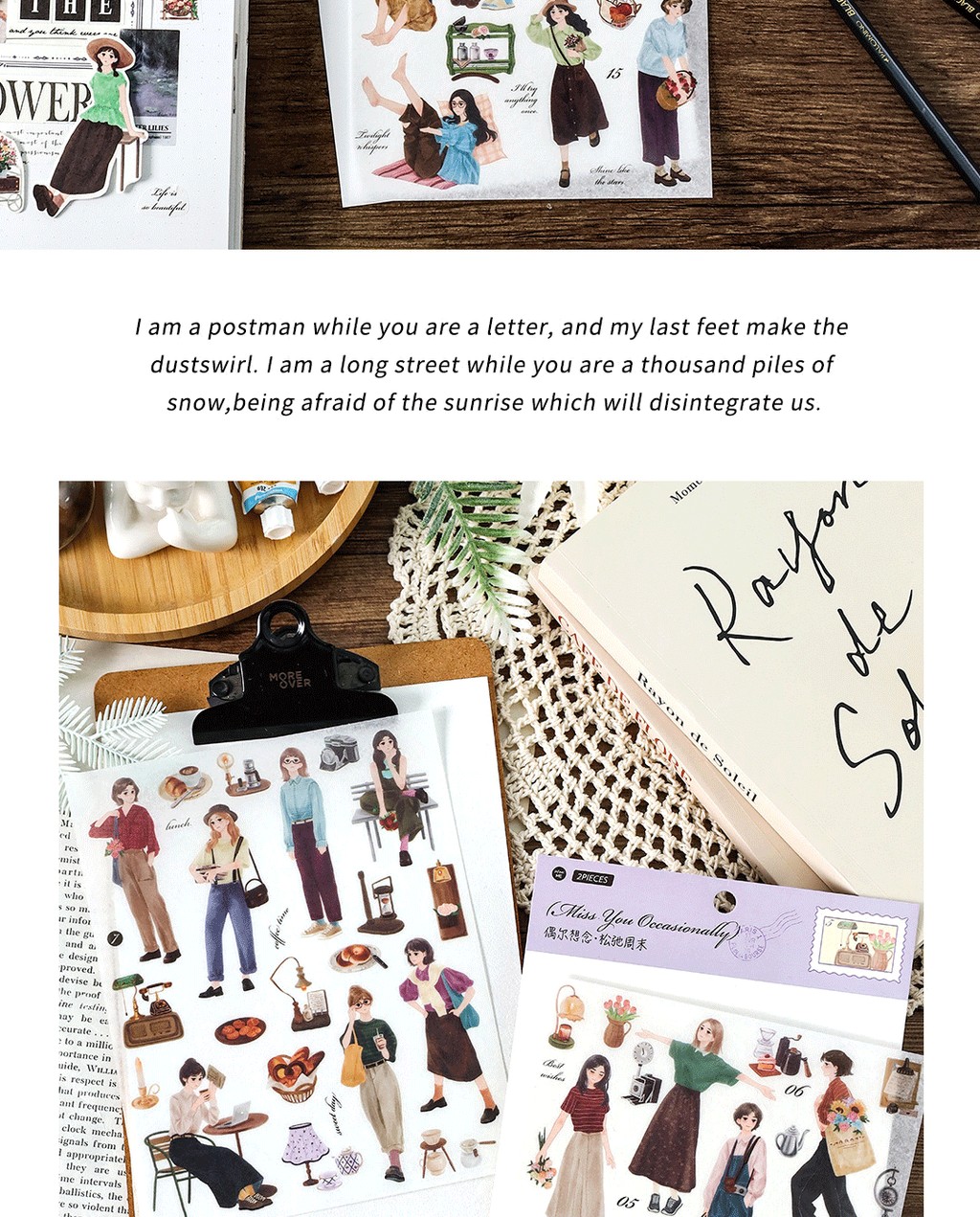 ENWEI 2 Pcs [Occasionally Miss Series] Lovely Journal Stickers Washi ...