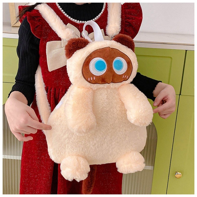 New Cute Siamese Cat Backpack Fashionable Plush Cartoon Same Style ...