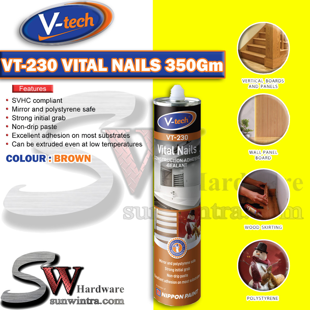 V-TECH 350GM VT-230 VITAL NAIL SEALANT / GUM KAYU / GUM WAINTSCOTING / 木材密封胶 / Maxbond / PELEKAT ...
