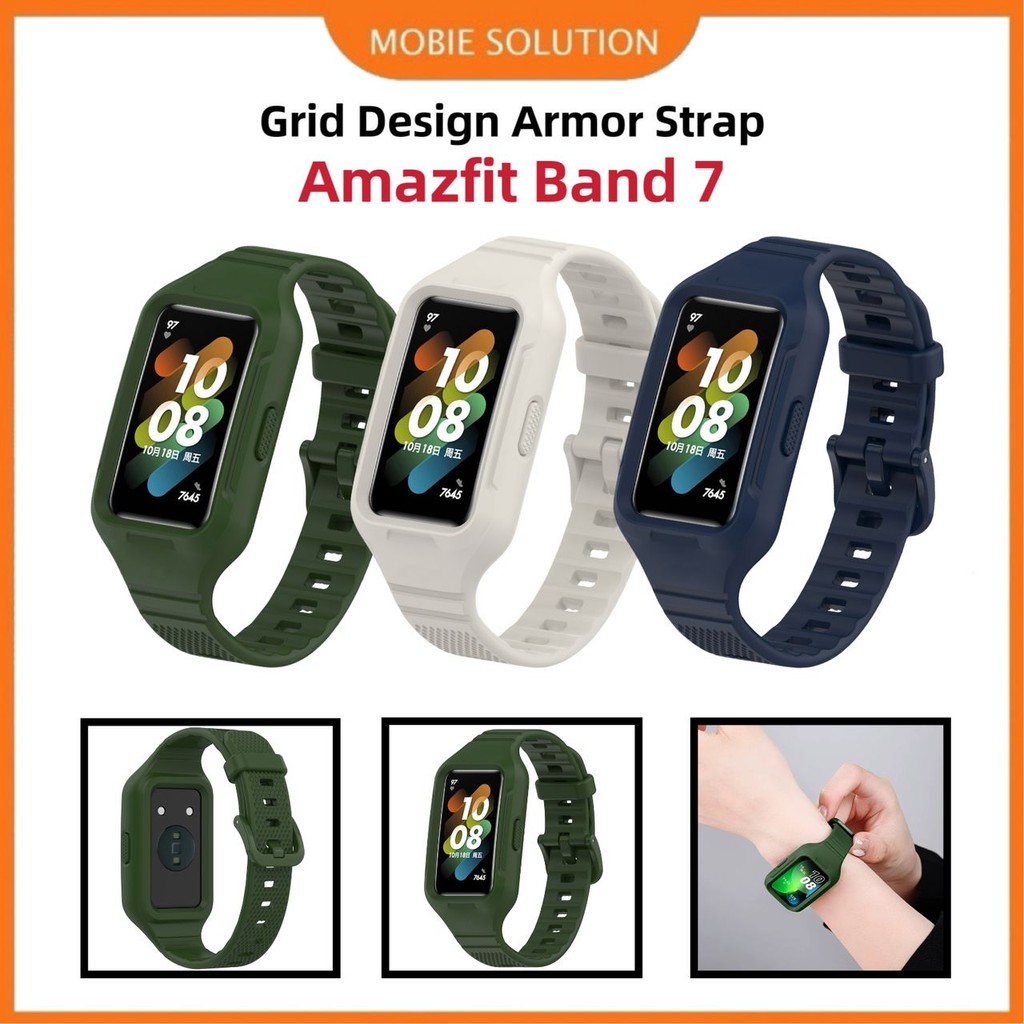 For Amazfit Band7 Armor Strap , (2in1) Full Protect Grid Design For ...